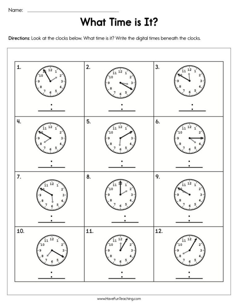 Write the Time Worksheet - Have Fun Teaching