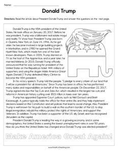 Donald Trump Reading Comprehension Worksheet - Have Fun Teaching