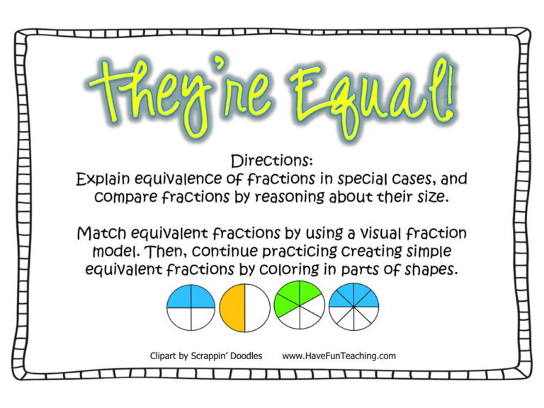 They're Equal Equivalent Fractions Activity - Have Fun Teaching