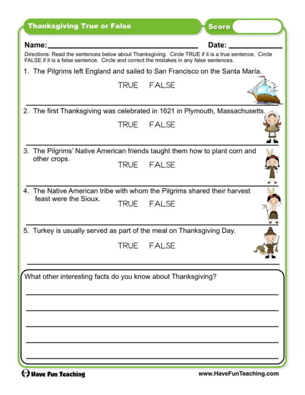 Thanksgiving Worksheets - Have Fun Teaching