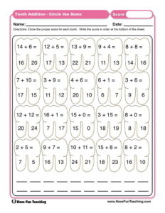 Tooth Addition Worksheet - Have Fun Teaching