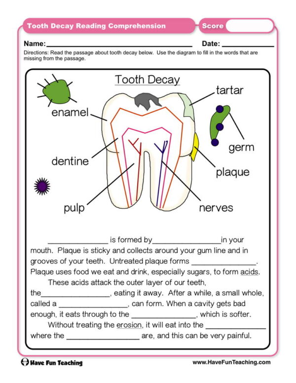 Tooth Decay Reading Comprehension Worksheet - Have Fun Teaching