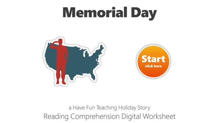Memorial Day Reading Comprehension Digital Worksheet - Have Fun Teaching