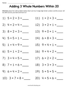 Adding 3 Whole Numbers within 20 Worksheet - Have Fun Teaching
