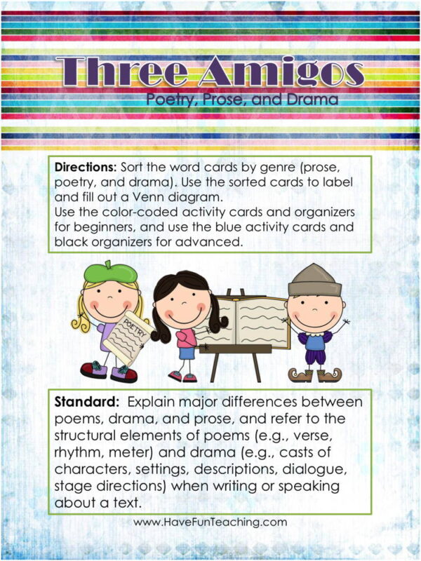 Three Amigos Poetry Drama Prose Activity - Have Fun Teaching
