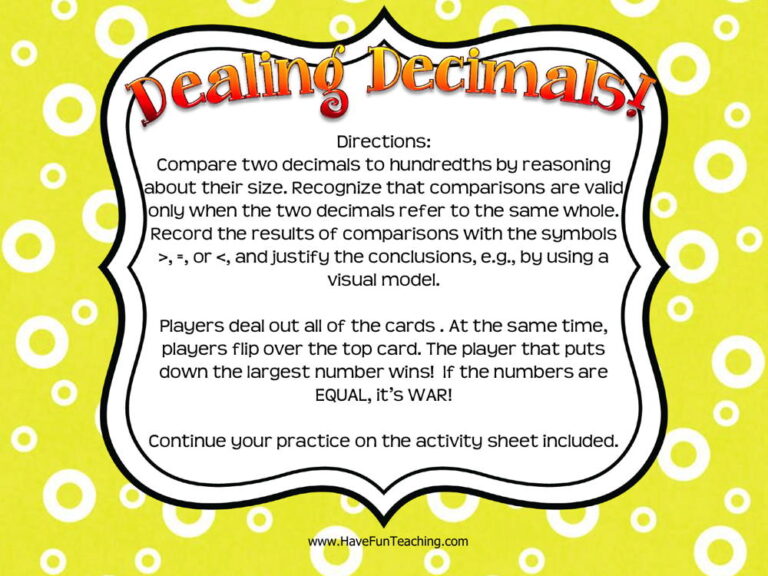 Dealing Decimals Activity - Have Fun Teaching