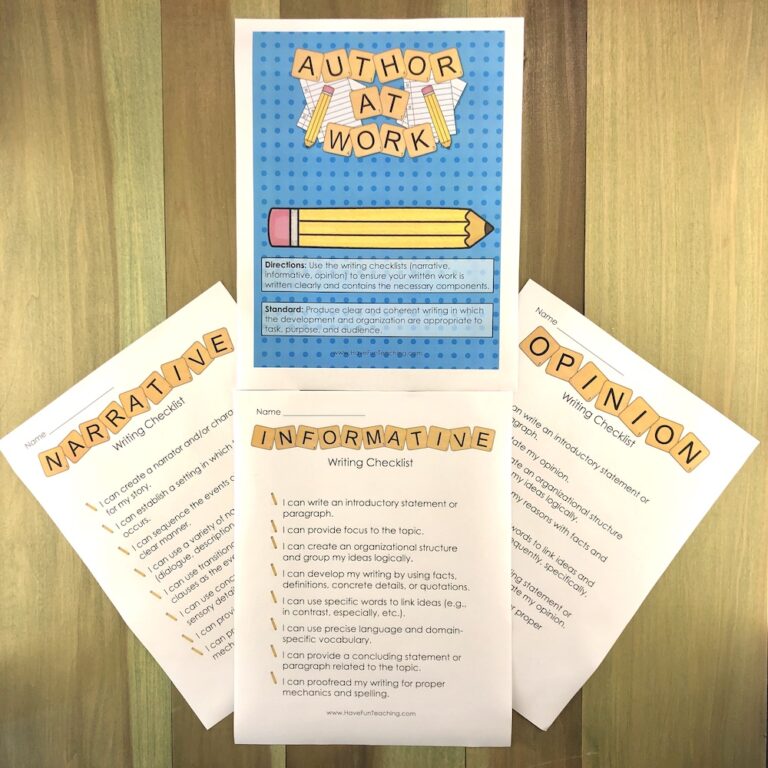 Author At Work Writing Checklist Activity - Have Fun Teaching