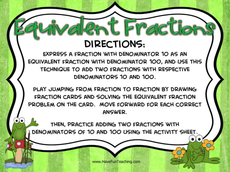 Equivalent Fractions 10 100 Denominators Activity - Have Fun Teaching