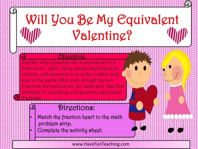 Will You Be My Equivalent Valentine Fractions Activity - Have Fun Teaching