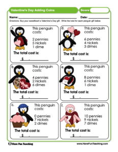 Valentine's Day Adding Coins Worksheet - Have Fun Teaching