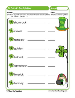 St. Patrick's Day Syllables Worksheet - Have Fun Teaching