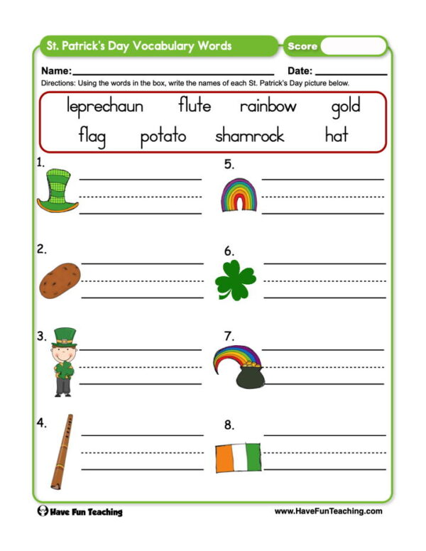 St. Patrick's Day Vocabulary Words Worksheet - Have Fun Teaching