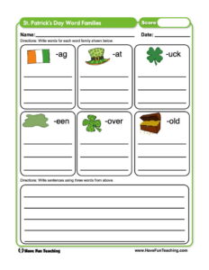 St. Patrick's Day Word Families Worksheet - Have Fun Teaching