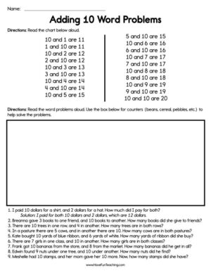 Adding 10 Word Problems Worksheet - Have Fun Teaching
