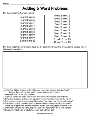 Adding 5 Word Problems Worksheet - Have Fun Teaching