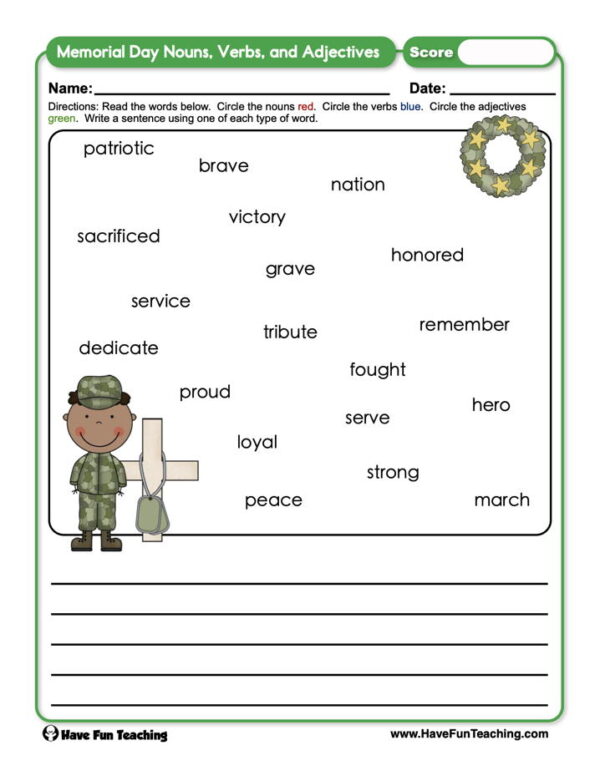 Memorial Day Worksheets - Have Fun Teaching